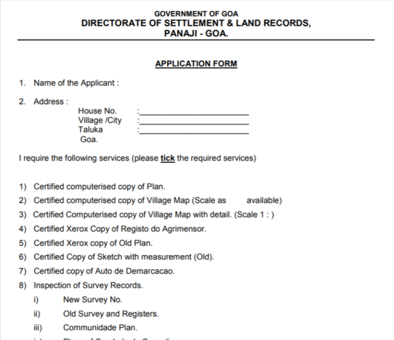 Goa Land Record Application Form PDF – Govtempdiary