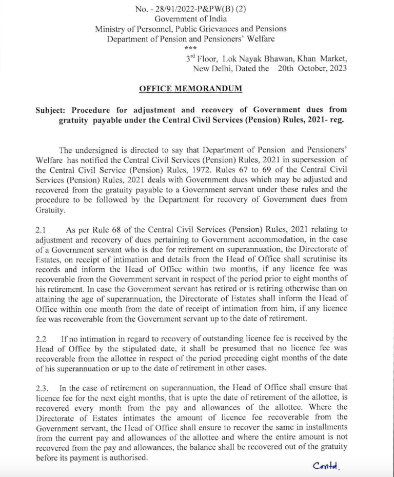 Central Civil Services (Pension) Rules 2021: Adjusting and Recovering ...